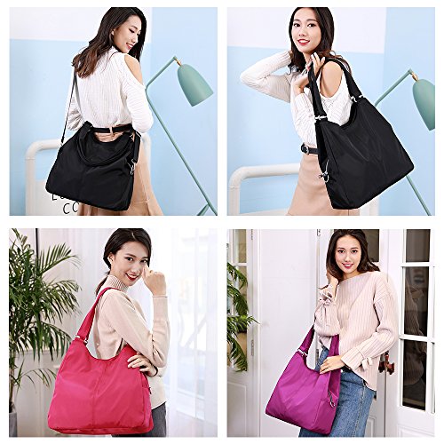 Mynos Hobo Bag Big Shoulder Bag For Women Tote Bag Purse Multi-function Nylon Handbag Travel Organzier (Black)