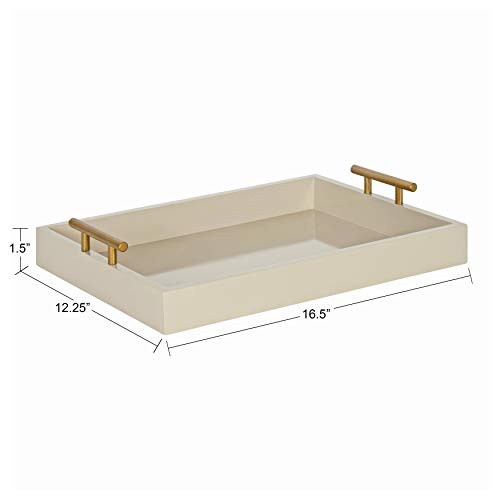 Kate and Laurel Lipton Mid Century Modern Decorative Wood Tray with Brushed Gold Metal Handles, Sand Brown