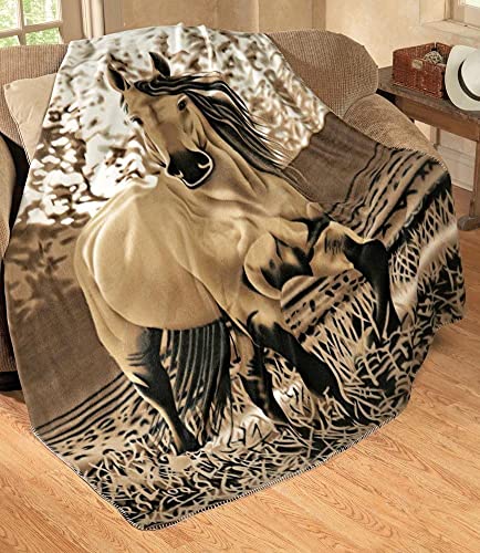 Elegant Western Galloping Horse Fleece Throw Blanket β Lightweight Super Soft Polyester Blanket for Couch Chair Sofa Living Room β 63"x73" Large Brown Horse Printed Blanket