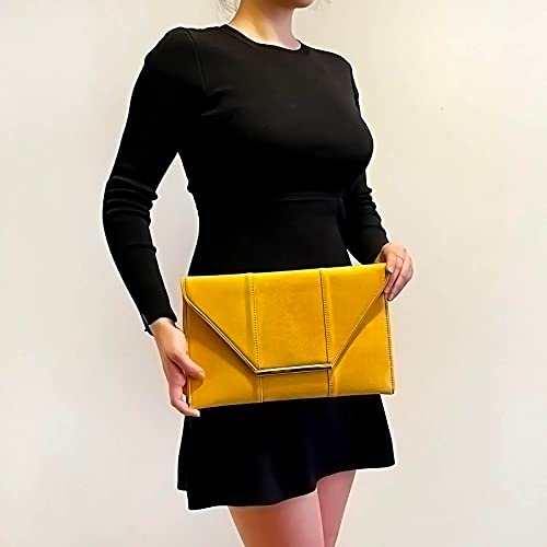 JNB Women's Faux Microsuede Envelope Clutch (Mustard)