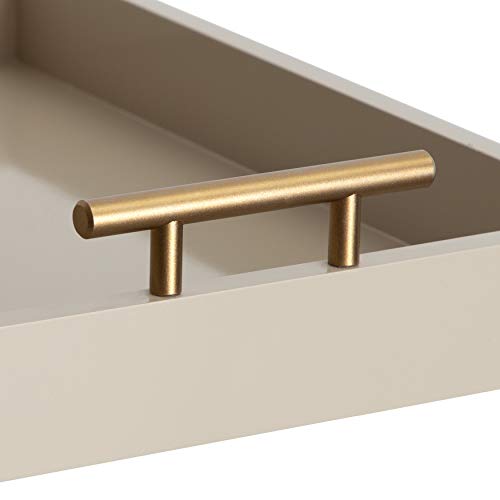 Kate and Laurel Lipton Mid Century Modern Decorative Wood Tray with Brushed Gold Metal Handles, Sand Brown