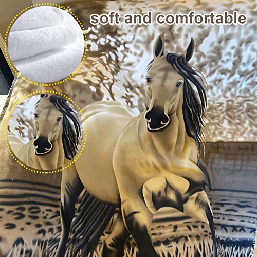 Elegant Western Galloping Horse Fleece Throw Blanket β Lightweight Super Soft Polyester Blanket for Couch Chair Sofa Living Room β 63"x73" Large Brown Horse Printed Blanket
