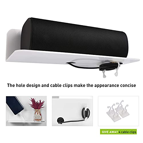 OAPRIRE White Floating Shelves Wall Mounted Set of 2 - Easily Expand Wall Space - Acrylic Hanging Shelves for Bedroom, Gaming Room, Living Room, Bathroom, Office with Cable Clips