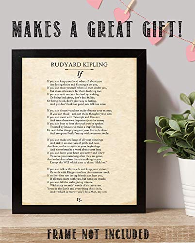 Rudyard Kipling - If - 11x14 Unframed Typography Book Page Print - Great Gift for Poetry Fans and Inspirational and Motivational Decor for Home and Office Under $15