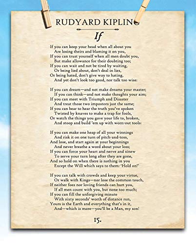 Rudyard Kipling - If - 11x14 Unframed Typography Book Page Print - Great Gift for Poetry Fans and Inspirational and Motivational Decor for Home and Office Under $15
