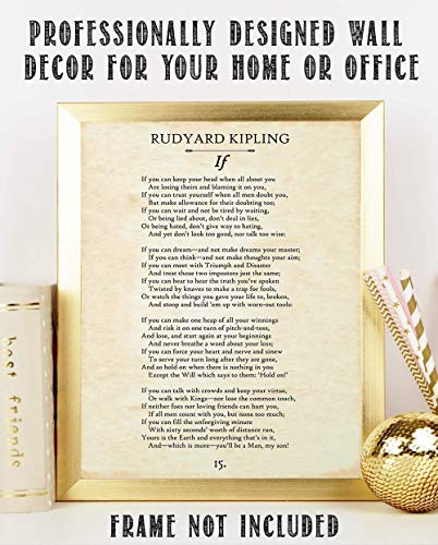 Rudyard Kipling - If - 11x14 Unframed Typography Book Page Print - Great Gift for Poetry Fans and Inspirational and Motivational Decor for Home and Office Under $15
