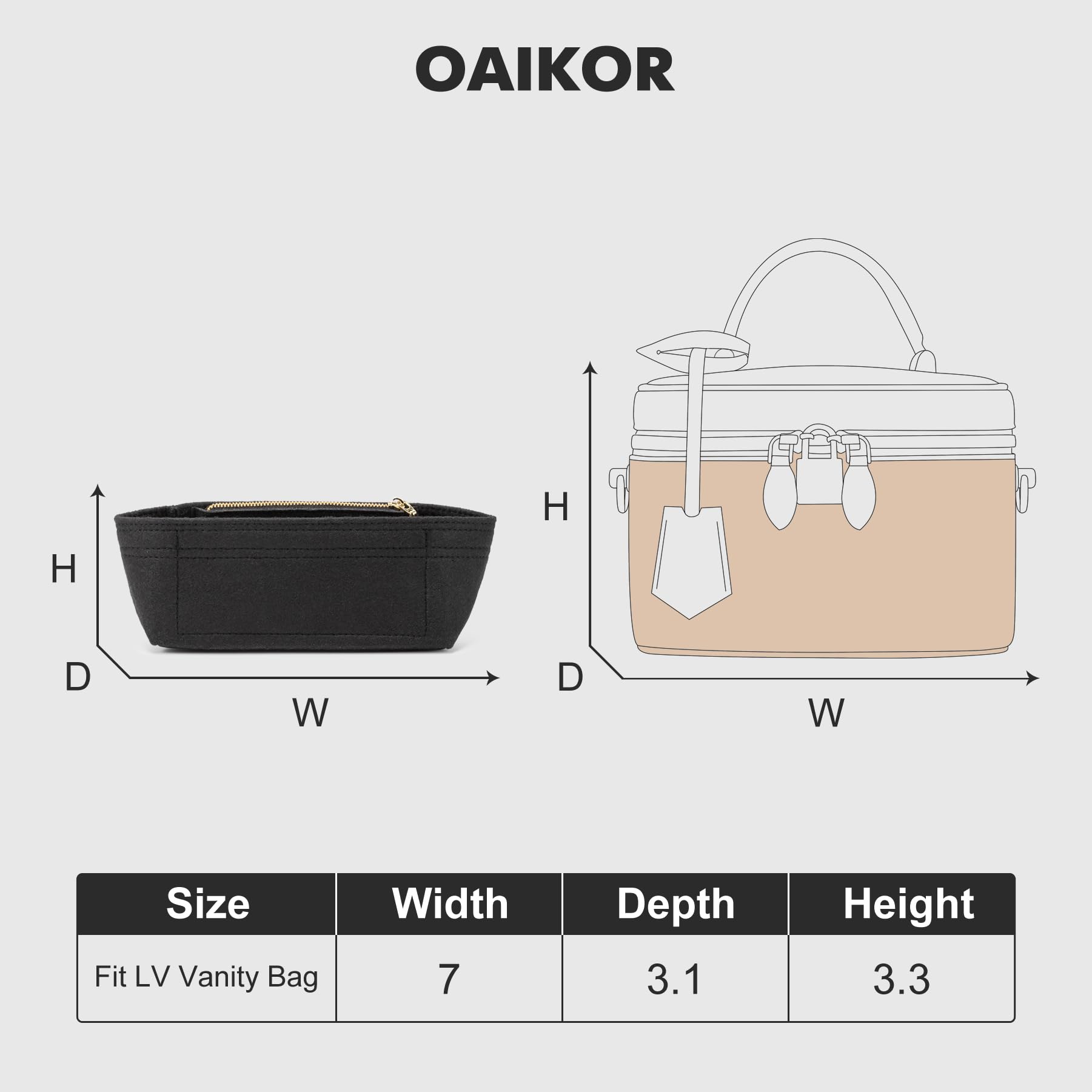 OAikor Purse Organizer Insert,Felt Bag Insert for Handbags & Tote,Divider Fit LV Vanity PM(Felt-Black)