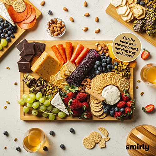 SMIRLY Wooden Cutting Boards for Kitchen - Bamboo Cutting Board Set, Chopping Board Set - Wood Cutting Board Set with Holder - First Apartment Kitchen Essentials, New Home Kitchen Accessories