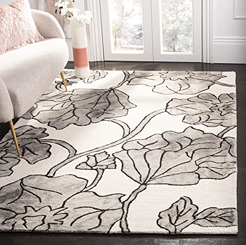 SAFAVIEH Dip Dye Collection 8' x 10' Ivory / Light Grey DDY683C Handmade Floral Watercolor Premium Wool Area Rug