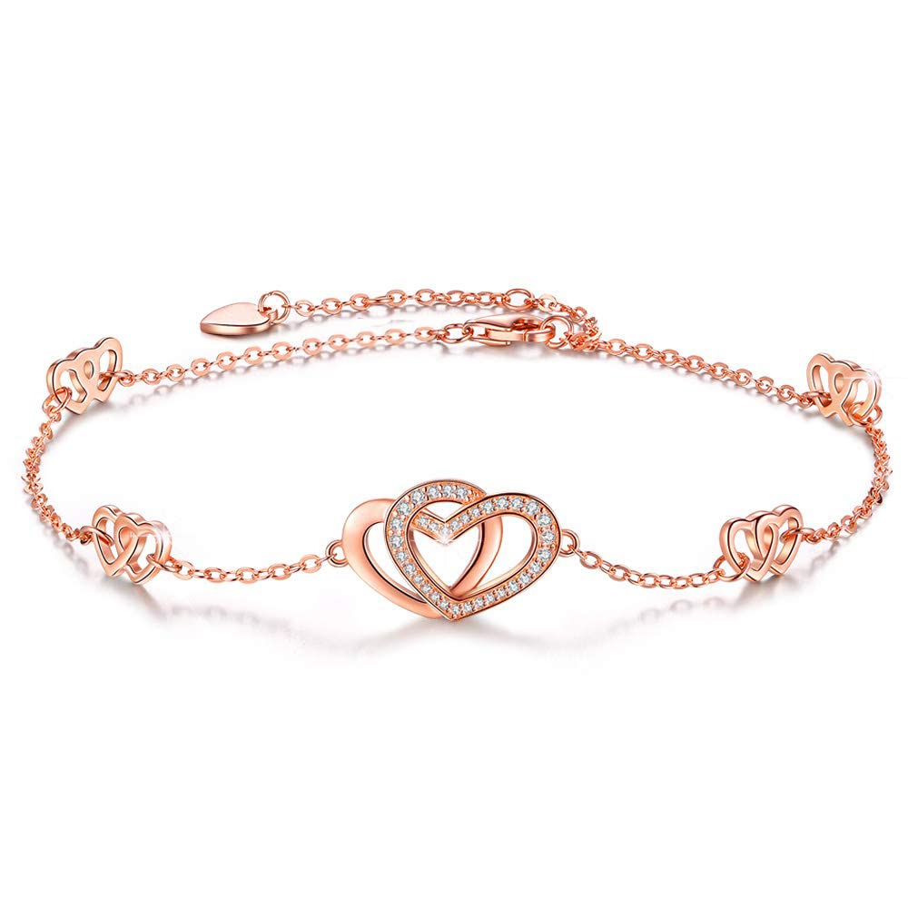 Desimtion Rose Gold Ankle Bracelets for Women,Heart Foot anklet Large Bracelet, Birthday Christmas Anniversary Jewelry Gifts for Mom Wife Girlfriend Her