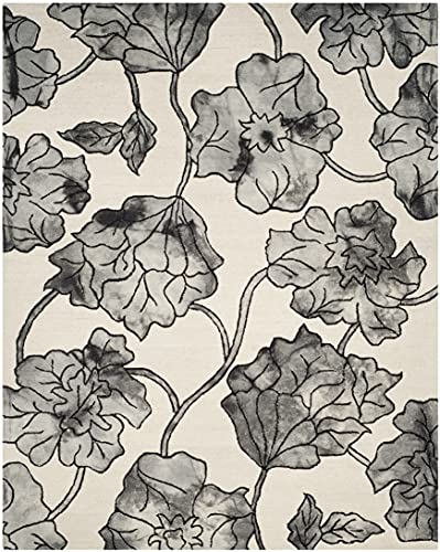 SAFAVIEH Dip Dye Collection 8' x 10' Ivory / Light Grey DDY683C Handmade Floral Watercolor Premium Wool Area Rug