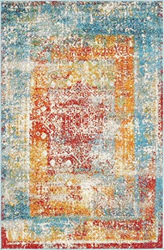 Unique Loom Rosso Collection Traditional, Medallion, Distressed, Bohemian, Vintage, Southwestern Area Rug, 4 ft x 6 ft, Multi/Blue