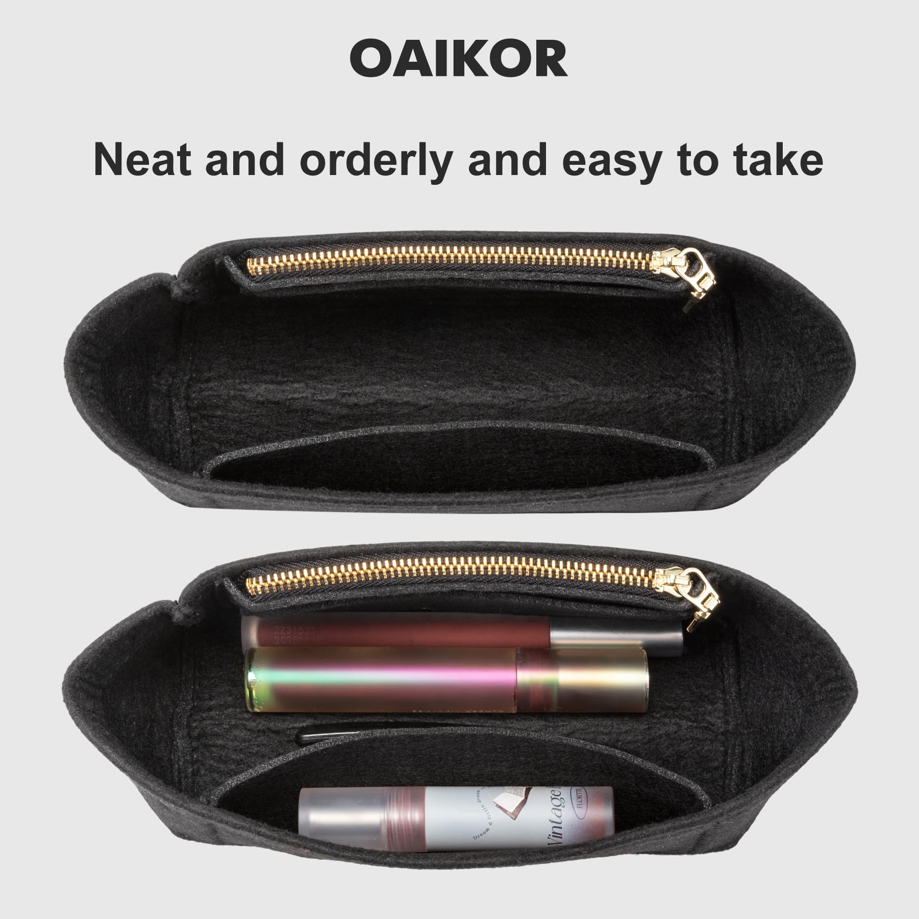 OAikor Purse Organizer Insert,Felt Bag Insert for Handbags & Tote,Divider Fit LV Vanity PM(Felt-Black)