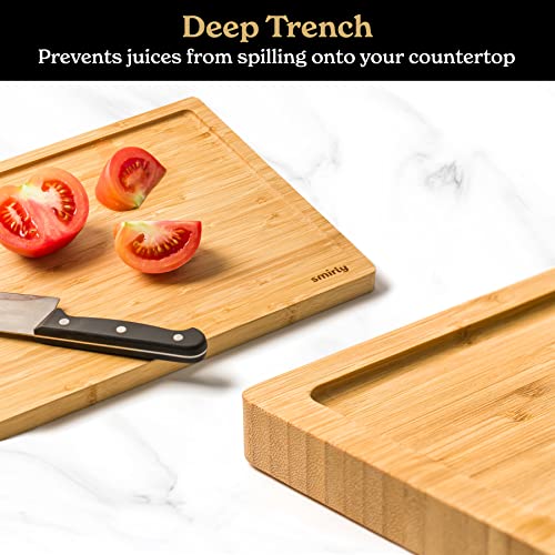 SMIRLY Wooden Cutting Boards for Kitchen - Bamboo Cutting Board Set, Chopping Board Set - Wood Cutting Board Set with Holder - First Apartment Kitchen Essentials, New Home Kitchen Accessories