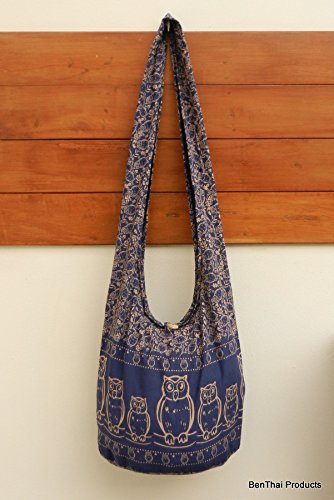 BTP! Owl Hippie Boho Sling Cross body Bag Shoulder Messenger Purse Large (Dark Blue OF9)
