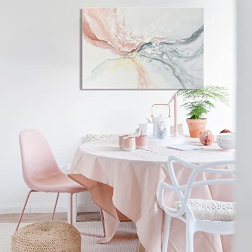 Pink Abstract Wall Art Large Canvas Paintings Blush and Grey Water Flow Marble Shapes Trendy Picture Modern Framed Artwork for Bedroom Living Dining Room Kitchen Office Wall Decor 36"x24"