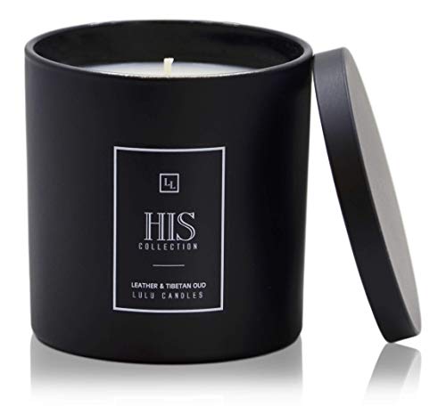 Lulu Candles | Leather & Tibetan Oud - His Collection | Luxury Scented Soy Jar Candle | Hand Poured in The USA | Highly Scented & Long Lasting- 9 Oz.