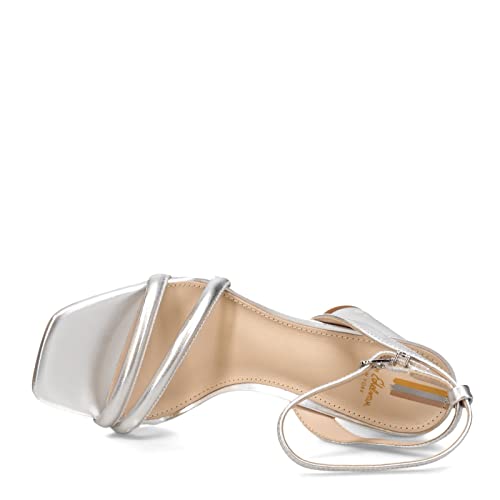 Sam Edelman Womens Kia Heeled Sandal, Silver, 9 US