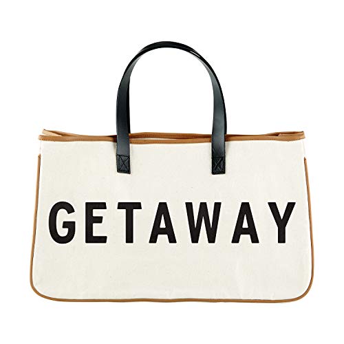 Santa Barbara Design Studio Tote Bag Hold Everything Collection Black and White 100% Cotton Canvas with Genuine Leather Handles, Large, Getaway