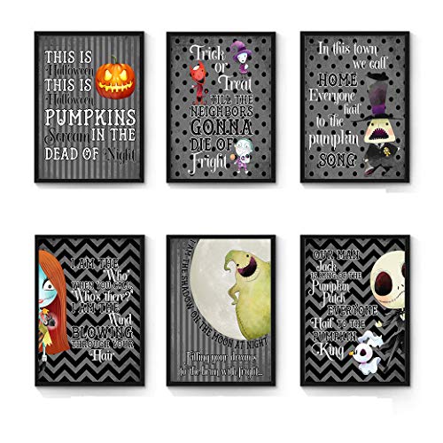 Nightmare Before Christmas Themed Character Wall Art Decor (Set of Six) Halloween Song Prints