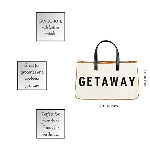 Santa Barbara Design Studio Tote Bag Hold Everything Collection Black and White 100% Cotton Canvas with Genuine Leather Handles, Large, Getaway