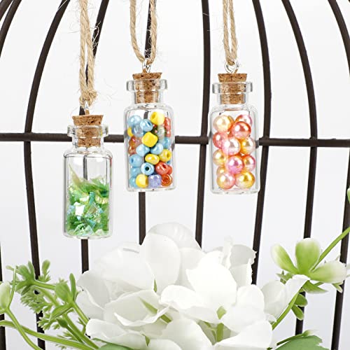SUPERLELE 60pcs 2ml Small Mini Glass Bottles Jars with Cork Stoppers, 120pcs Eye Screws and 3pcs Small Funnels