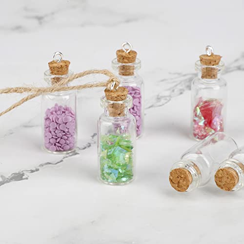 SUPERLELE 60pcs 2ml Small Mini Glass Bottles Jars with Cork Stoppers, 120pcs Eye Screws and 3pcs Small Funnels