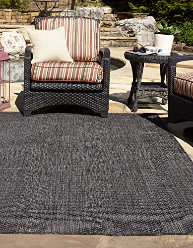 Unique Loom Collection Casual Transitional Solid Heathered Indoor/Outdoor Flatweave Area Rug, Rectangular 5' 0" x 6' 0", Black/Beige