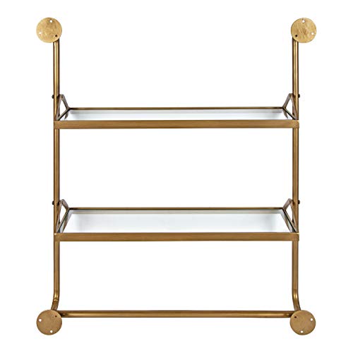 Kate and Laurel Marit Modern Industrial Wall Shelf with Metal Pipe Supports and Glass Shelves, Gold