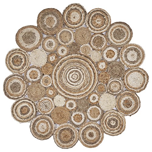 LR Home Natural Jute Area Rug, 6' Round, Bleach Gray