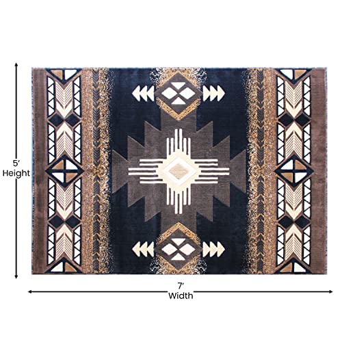 South West Native American Area Rug 5 Feet X 7 Feet Black Design C318