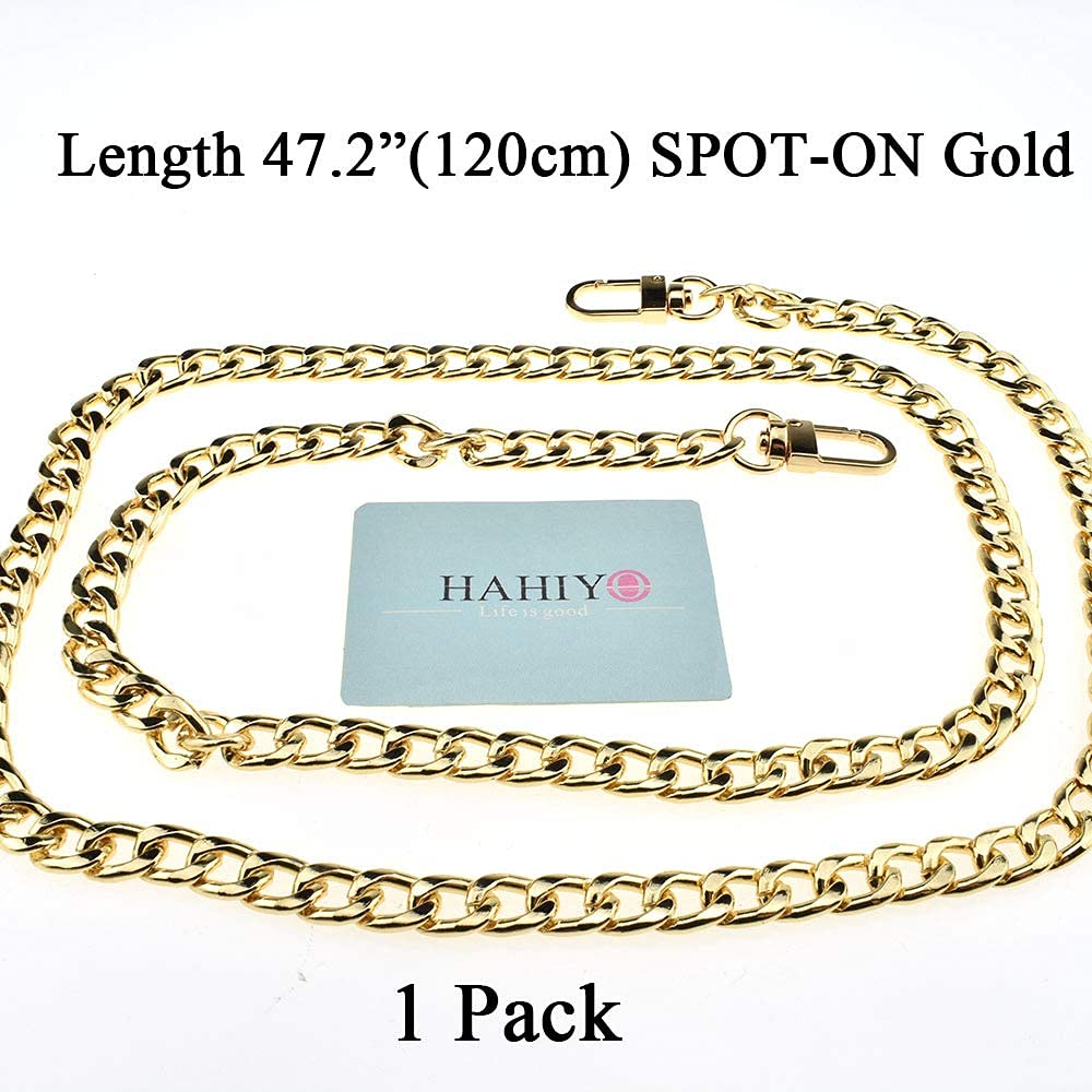 HAHIYO Purse Chain Strap Length 47.2" SPOT-ON Gold for Shoulder Cross Body Sling Purse Handbag Clutch Bag Replacement Strap Comfortable Flat 0.4" Wide Enough 2.4mm Extra Thick Metal Strap 1 Pack