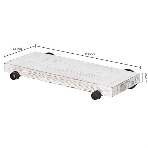 MyGift 16-Inch Rustic White Wood Wall-Mounted Floating Shelves with Black Metal Pipe Brackets, Urban Industrial Wall Hanging Storage and Display Shelf, Set of 2