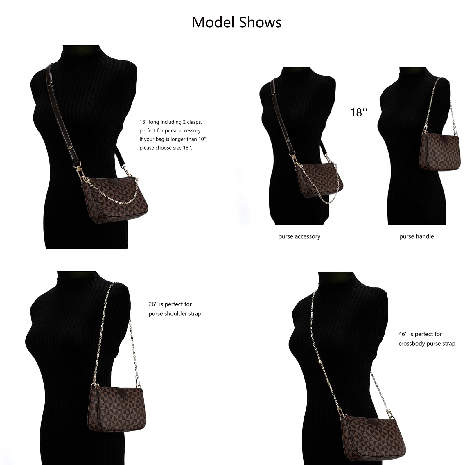 Mini Copper Purse Chain Shoulder Crossbody Strap Bag Accessories Charm Decoration (Gold, 18'')