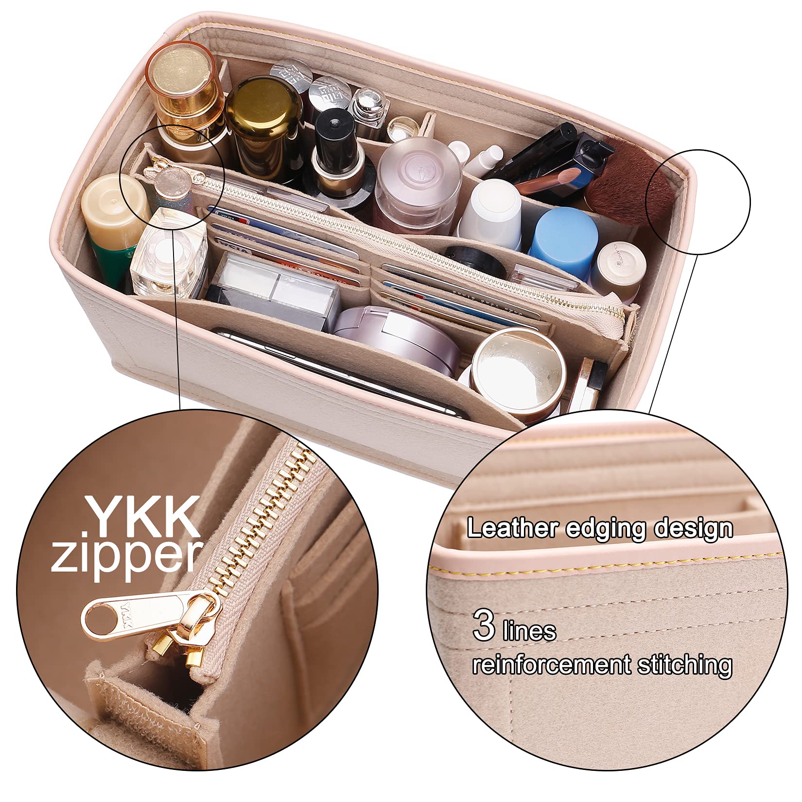 Doxo Purse Organizer Insert for Handbags & Base Shaper Combination,Tote Bag Organizer Insert with 6 Sizes,Compatible with LV Speedy & Neverfull ON THE GO and More (L-Beige)