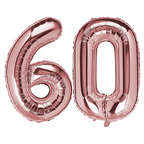 Number Balloon 60 Rose Gold 40 Inch Foil Balloon Big Giant Jumbo Birthday Party Decorations Foil Mylar Helium Numbers Balloons for Men Women 60th Anniversary Event
