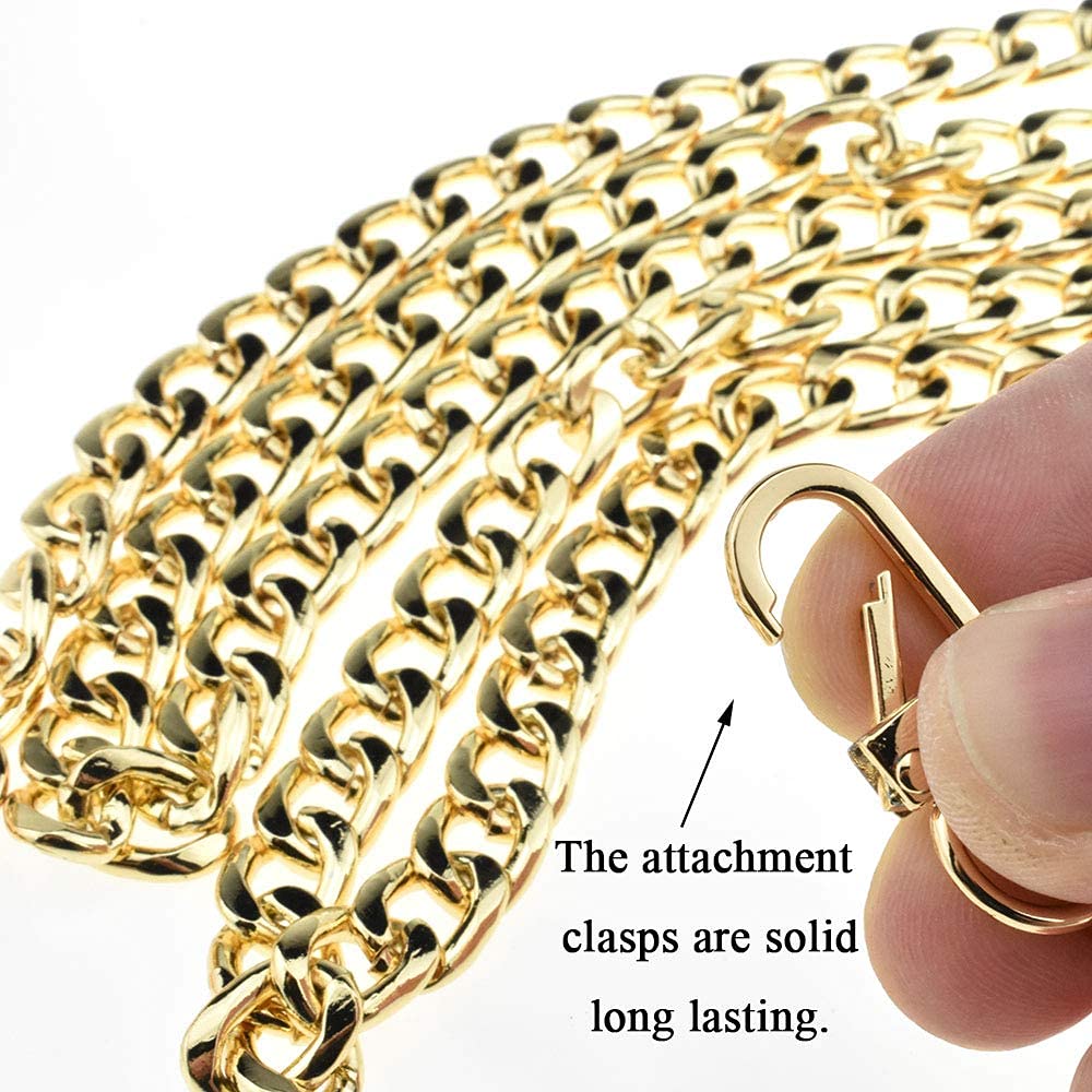 HAHIYO Purse Chain Strap Length 47.2" SPOT-ON Gold for Shoulder Cross Body Sling Purse Handbag Clutch Bag Replacement Strap Comfortable Flat 0.4" Wide Enough 2.4mm Extra Thick Metal Strap 1 Pack