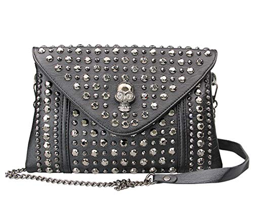 FiveloveTwo Women Rivet Chain Handbag Purse Clutch Small PU Leather Satchel Shoulder Tote Top-handle Bag Black