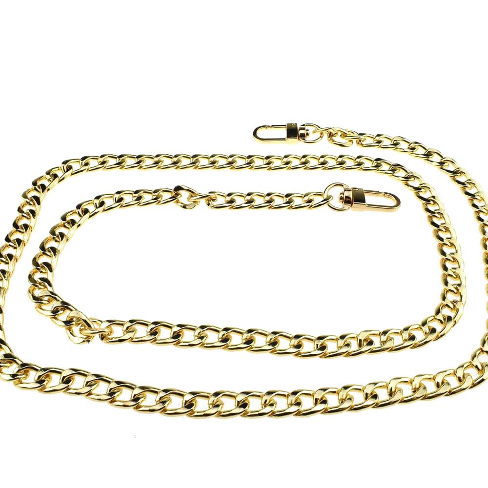 HAHIYO Purse Chain Strap Length 47.2" SPOT-ON Gold for Shoulder Cross Body Sling Purse Handbag Clutch Bag Replacement Strap Comfortable Flat 0.4" Wide Enough 2.4mm Extra Thick Metal Strap 1 Pack