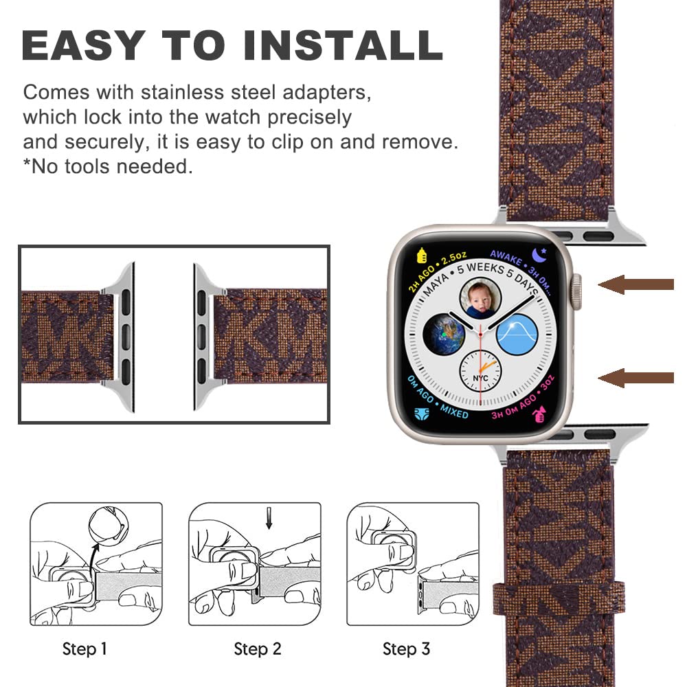 Designer Luxury Watch Band Compatible with Apple Watch 45mm 44mm 42mm 41mm 40mm 38mm, soft leather Replacement strap compatible with iWatch Series 8/7/6/5/4/3/2/1/SE2/SE for Women Men