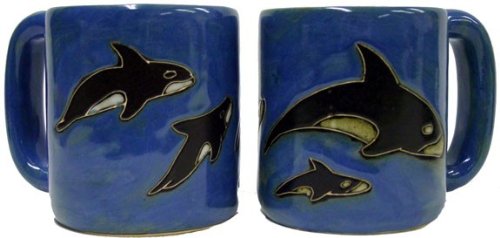 Set Of Two (2) MARA STONEWARE COLLECTION - 16 Oz. Coffee/Tea Cup Collectible Dinner Mugs - Orcas Killer Whale