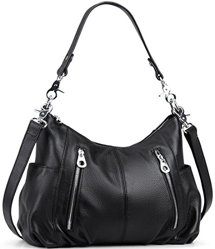 HESHE Genuine Leather Purses for Women Shoulder Hobo Bag Crossbody Satchel Handbags Designer Ladies Totes Purse(Black)