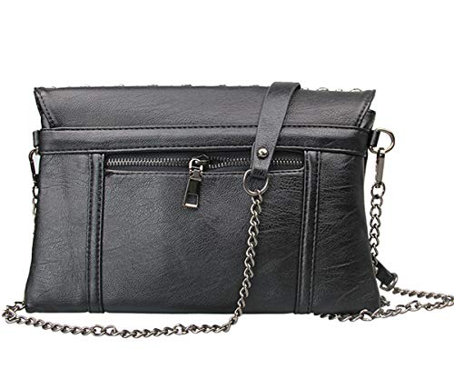 FiveloveTwo Women Rivet Chain Handbag Purse Clutch Small PU Leather Satchel Shoulder Tote Top-handle Bag Black