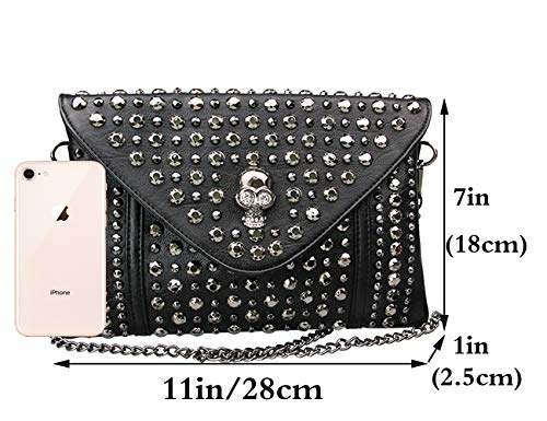 FiveloveTwo Women Rivet Chain Handbag Purse Clutch Small PU Leather Satchel Shoulder Tote Top-handle Bag Black