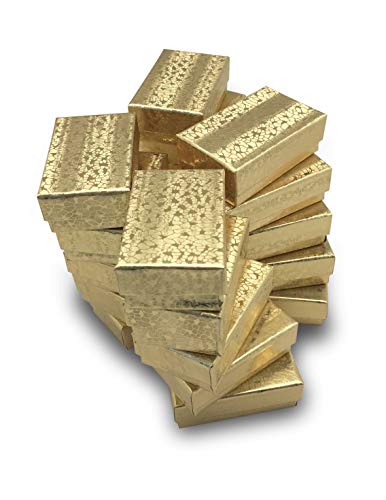 TheDisplayGuys 100-Pack #21 Cotton Filled Cardboard Paper Jewelry Box Gift Case - Gold Foil (2 5/8" x 1 5/8" x 1")