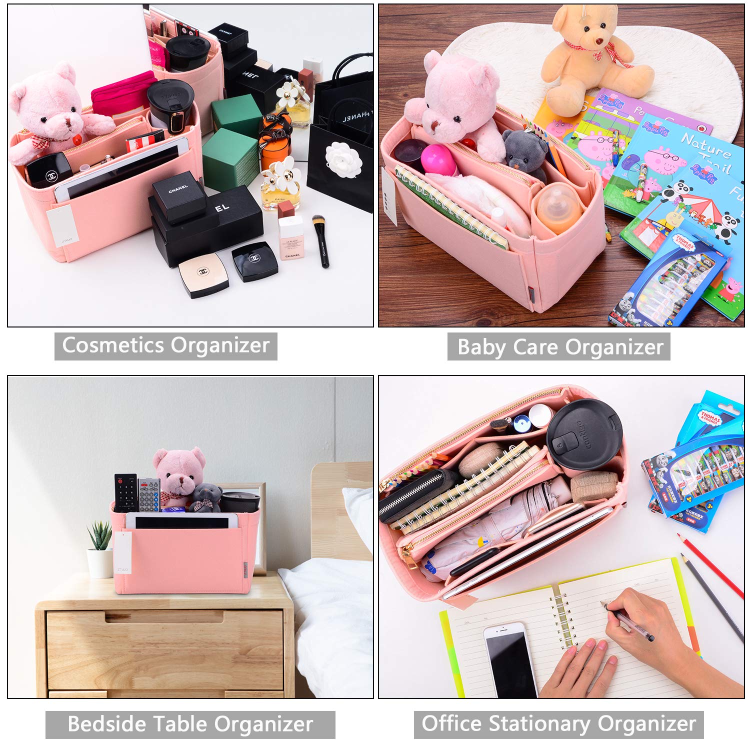 ZTUJO Purse Organizer, Felt Bag Organizer Insert For Speedy, Neverfull, Graceful, Tote, Handbag, Shaper (X-Large, Brush Pink)