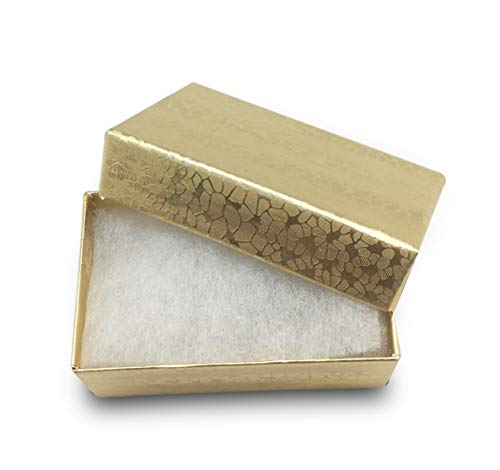 TheDisplayGuys 100-Pack #21 Cotton Filled Cardboard Paper Jewelry Box Gift Case - Gold Foil (2 5/8" x 1 5/8" x 1")