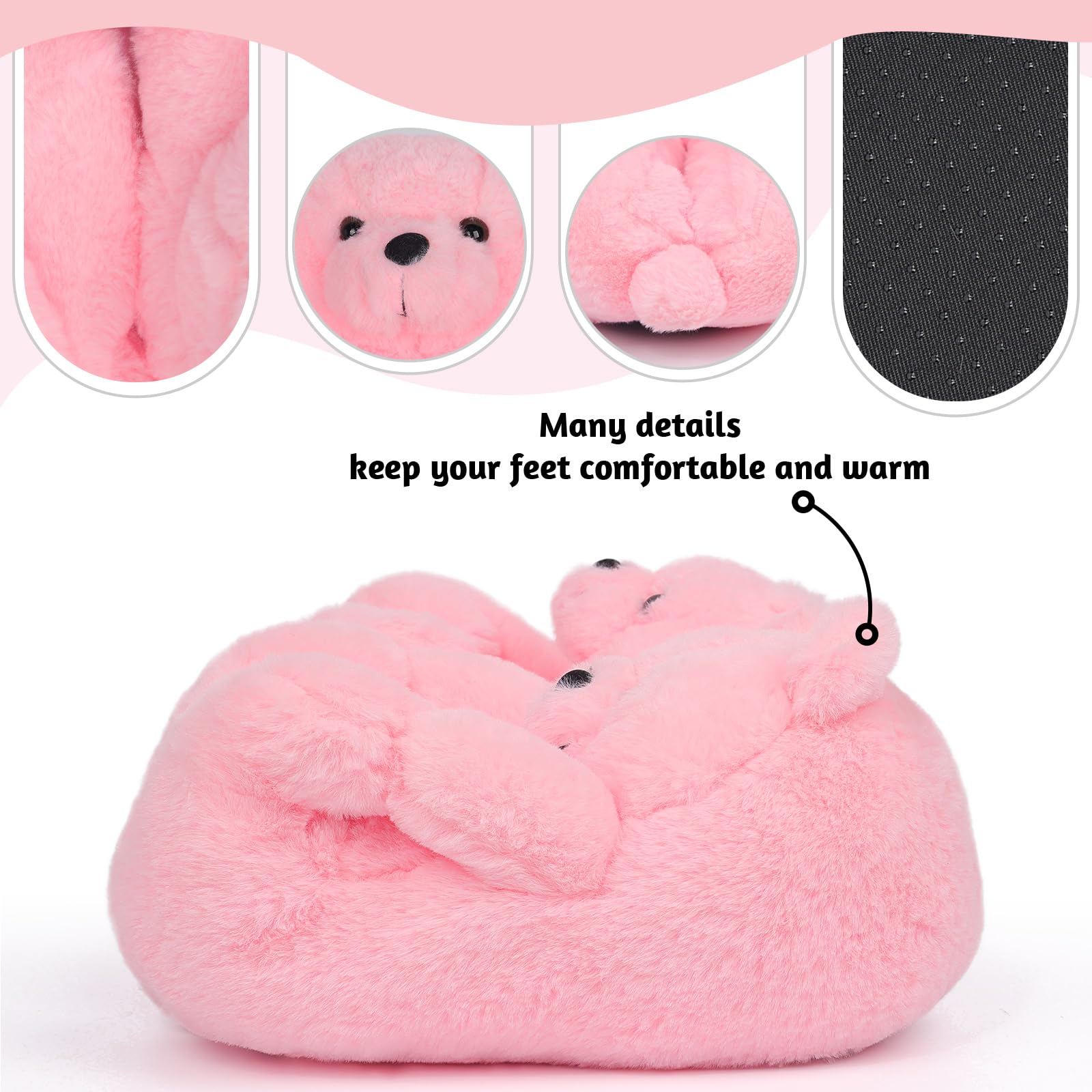 Alayger Women's Plush Teddy Bear Slippers Home Indoor Soft Anti-Slip Cute Winter Warm Floor Shoes Slippers Cartoon