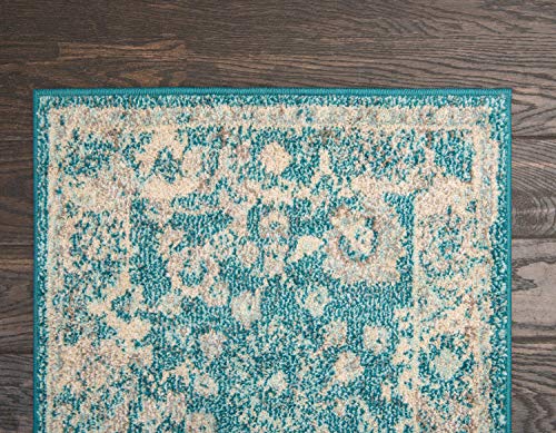Unique Loom Penrose Collection Distressed Traditional Vintage Floral Area Rug, 2 ft 2 in x 6 ft, Turquoise/Beige