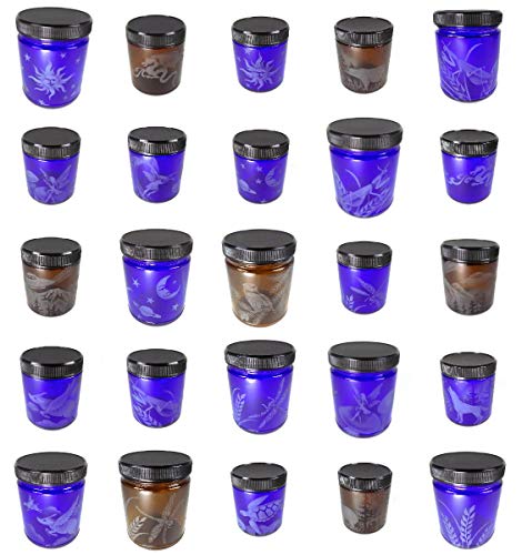 IncisoArt Hand Etched Decorative Jar Permanently Sandblasted (Sand Carved) Glass Handmade Custom Canister Screw-Top Lid (9 Ounce, Cobalt Blue Dragonfly Grass)